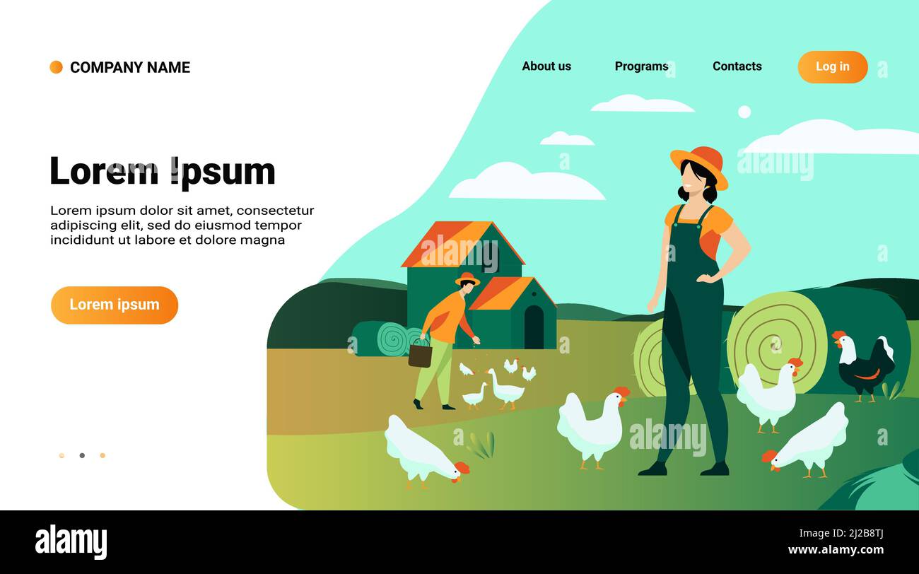 Farmers working on chicken farm isolated flat vector illustration ...