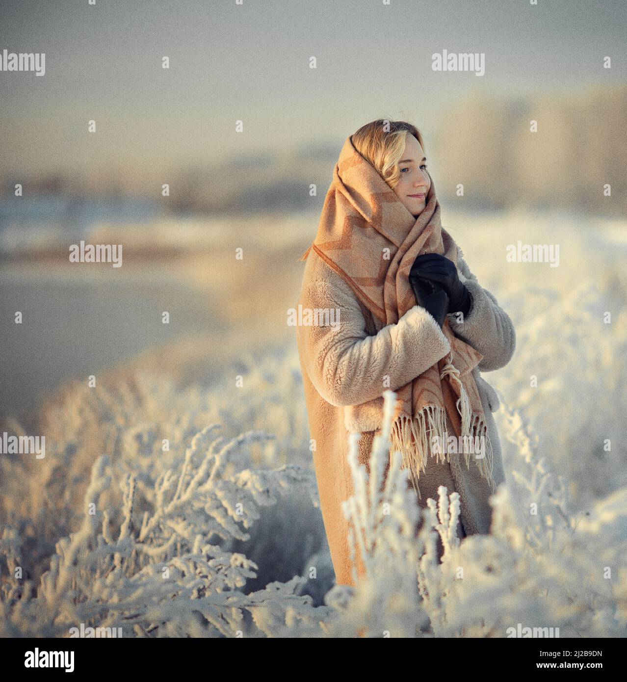 beautiful girl in the snowy winter outdoors Stock Photo - Alamy