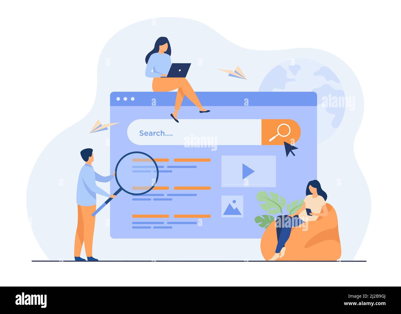 People using search box for query, engine giving result. Vector ...