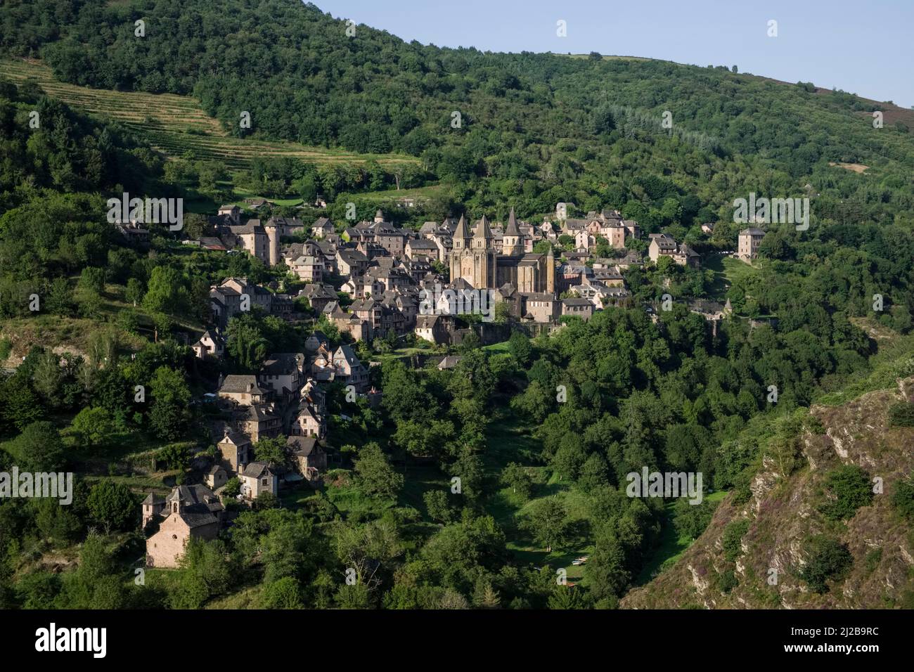 Conques (south of France): overview of the village and the Abbey Church ...