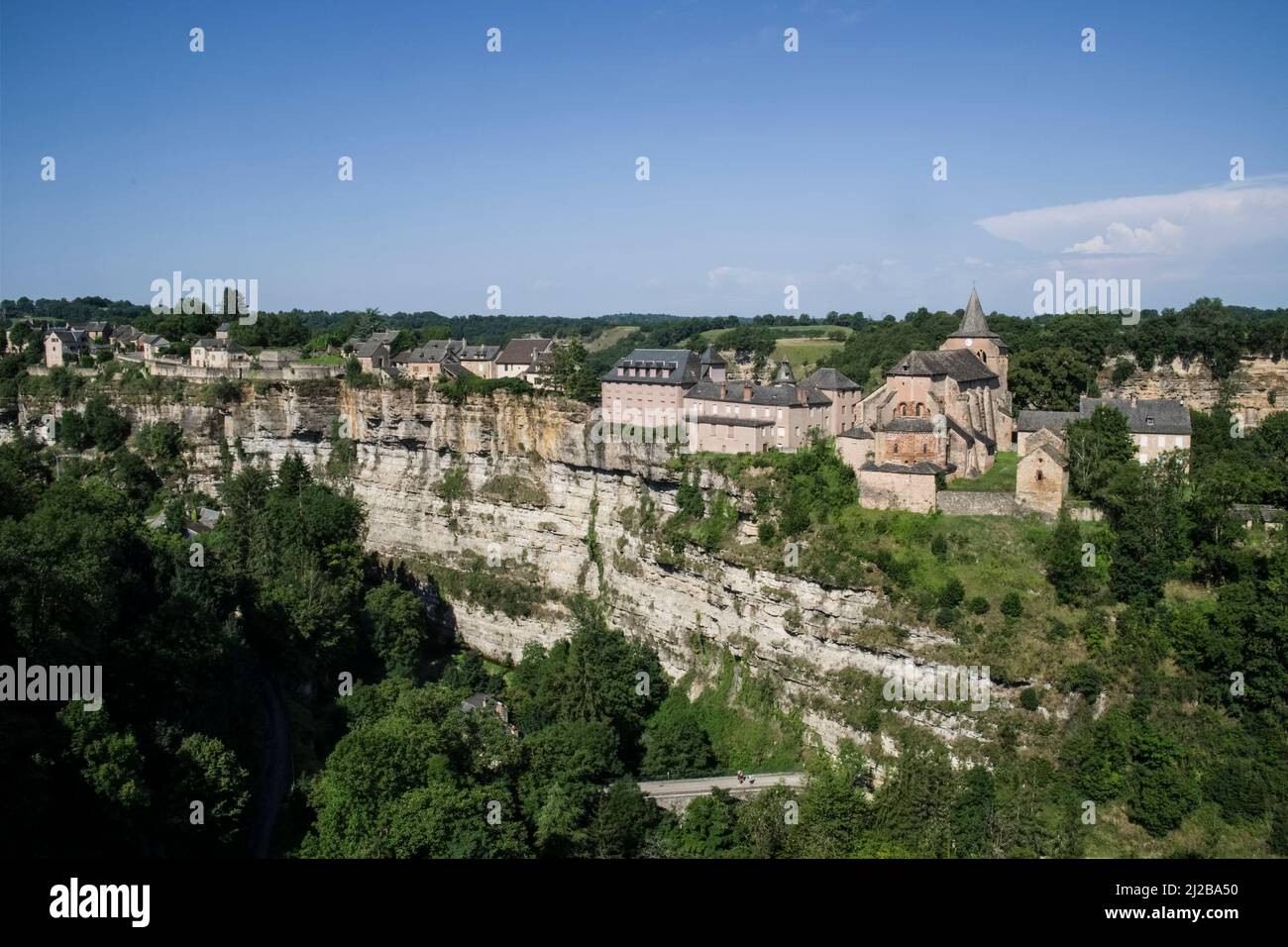 Bozouls (south of France): overview of the canyon and the village Stock ...