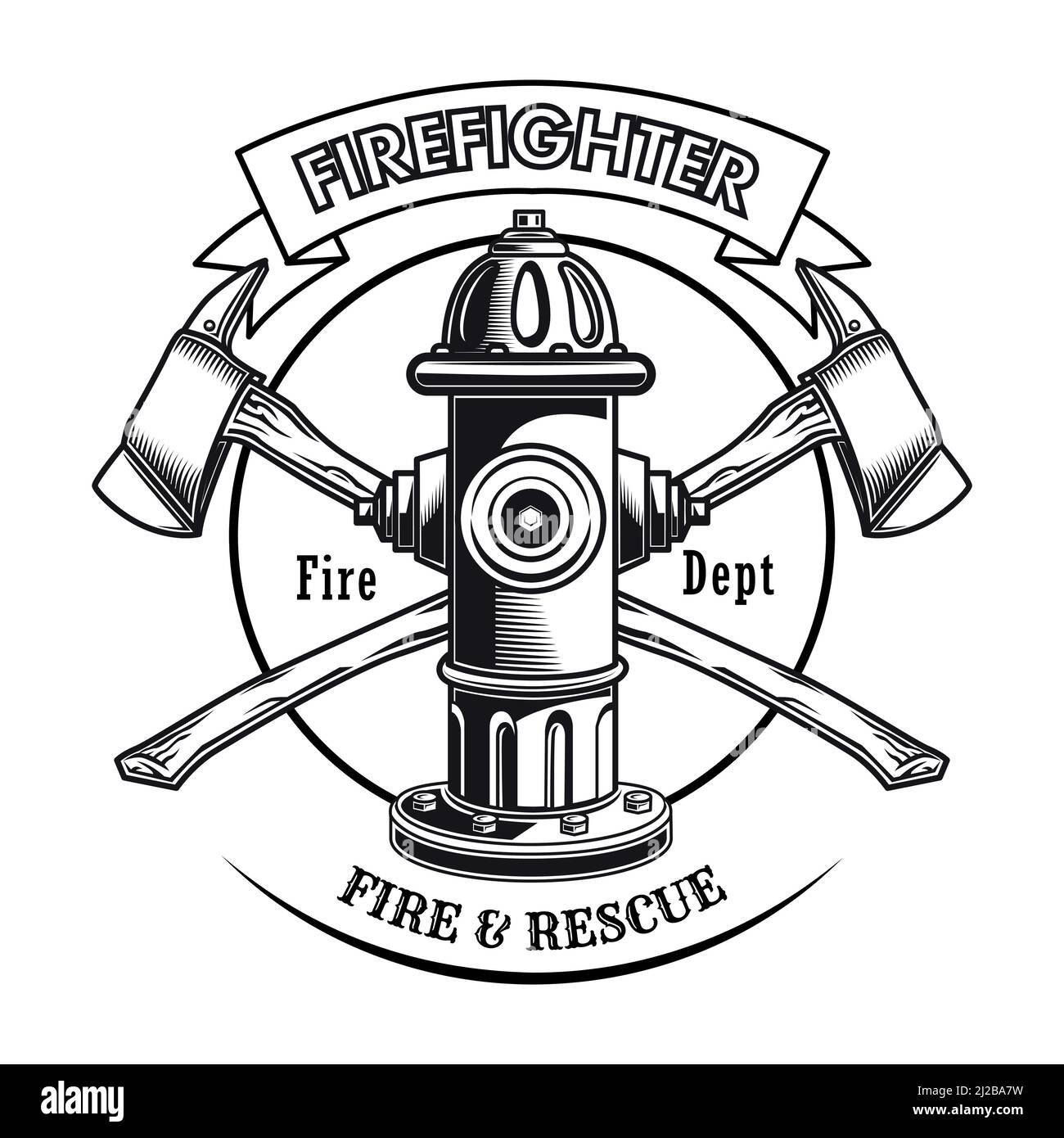 Firefighter stamp with hydrant vector illustration. Crossed axes and ...