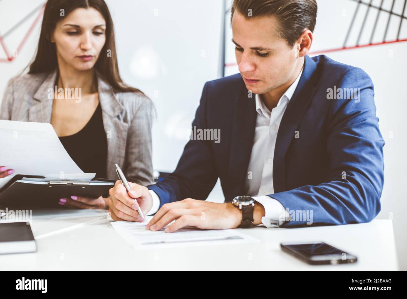 Caucasian man signing contract, hand putting signature on official ...