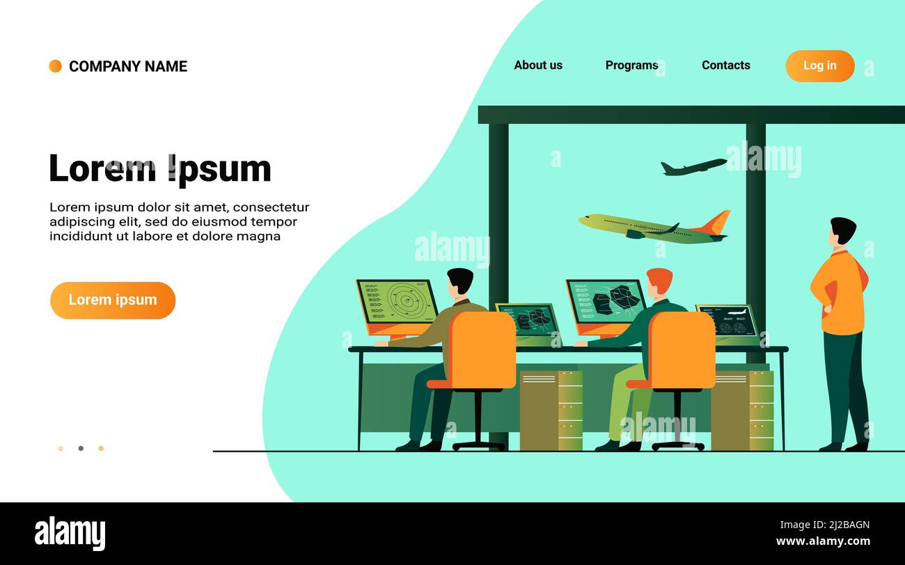 Flight control center isolated flat vector illustration. Cartoon ...