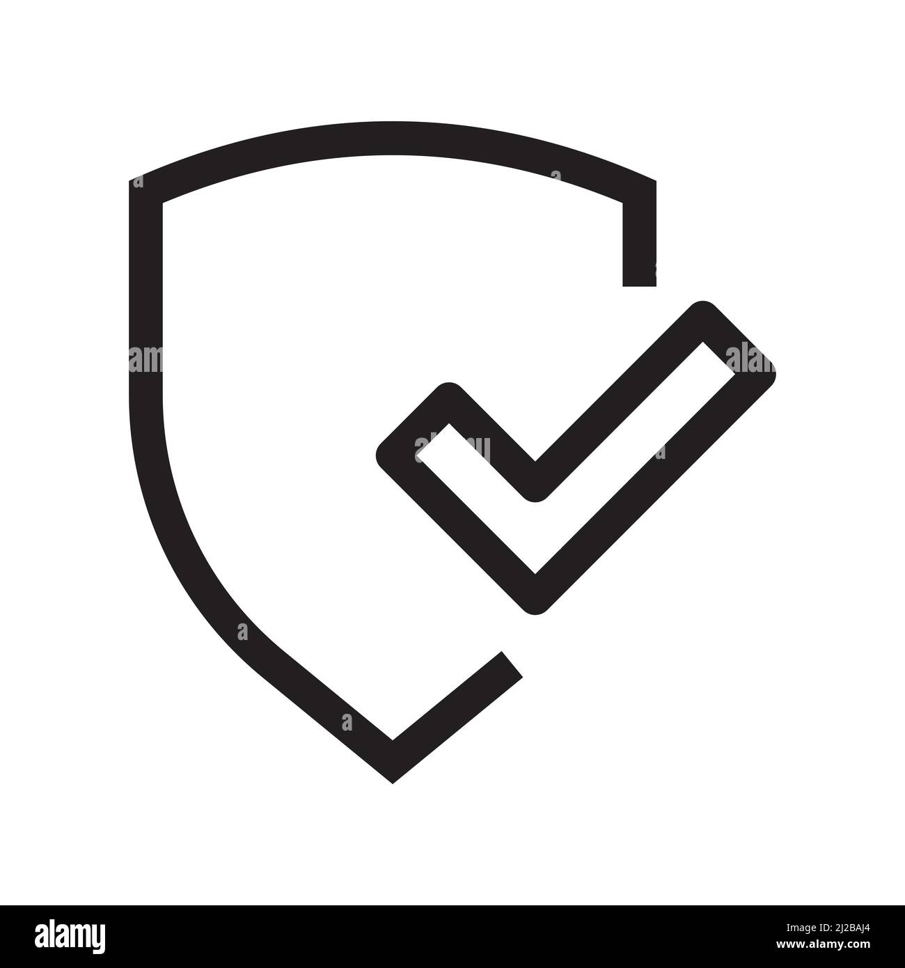 Shield and check mark icon in outline style on white background Stock ...