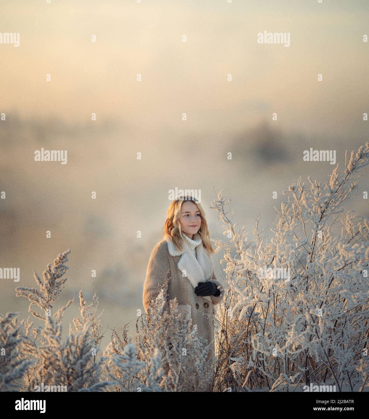 beautiful girl in the snowy winter outdoors Stock Photo - Alamy