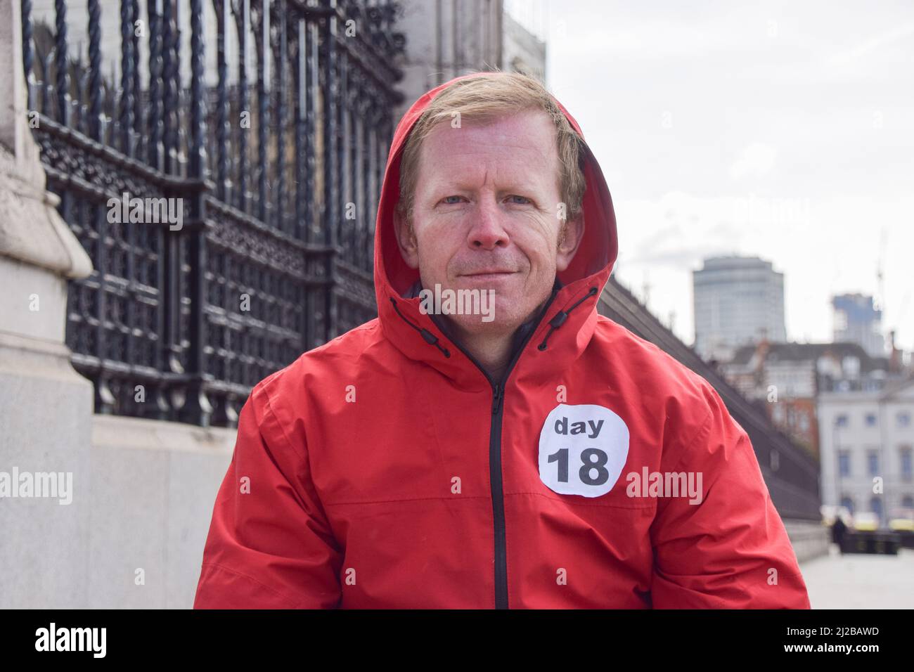 London, UK. 31st March 2022. Angus Rose on Day 18 of his hunger strike ...