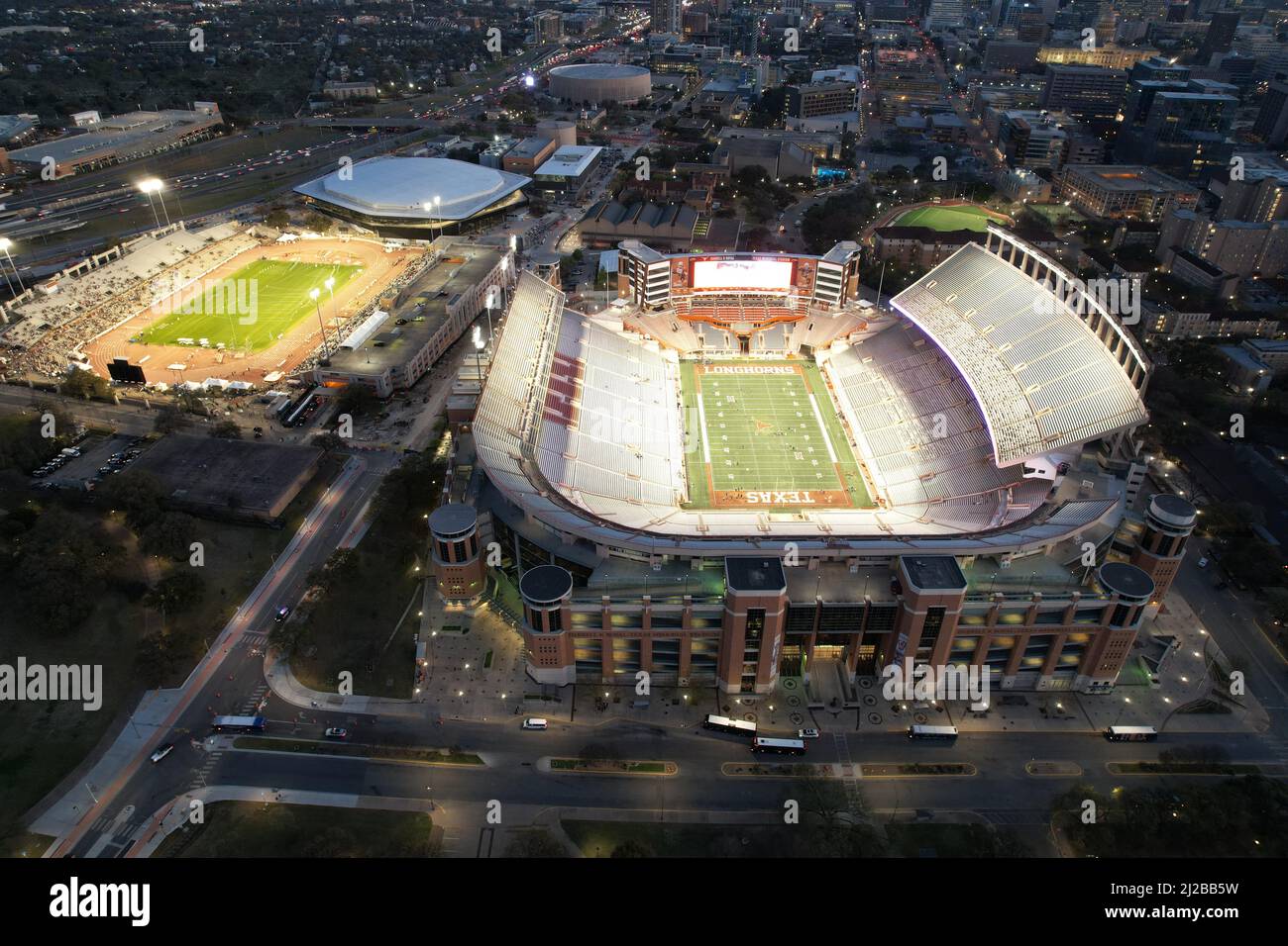 An aerial view of Darrell K Royal-Texas Memorial Stadium, Mike A. Myers ...