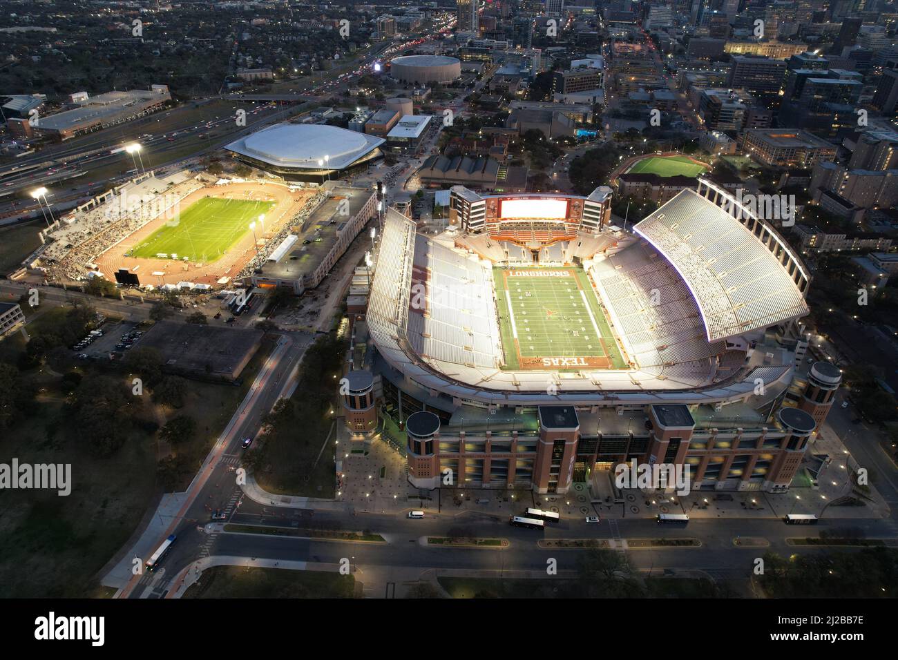 An aerial view of Darrell K Royal-Texas Memorial Stadium, Mike A. Myers ...