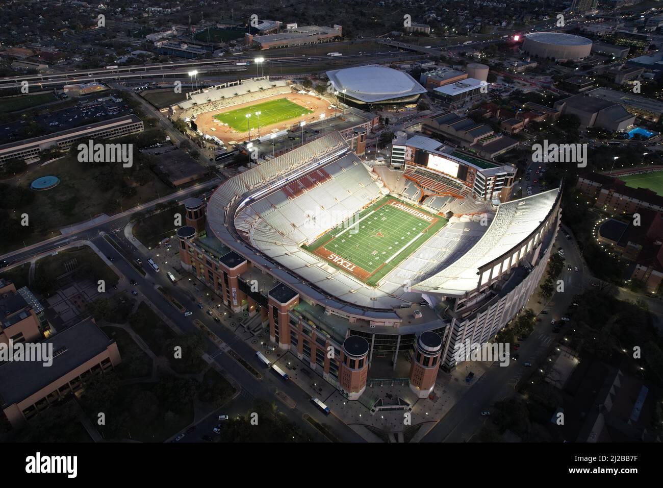 An aerial view of Darrell K Royal-Texas Memorial Stadium, Mike A. Myers ...