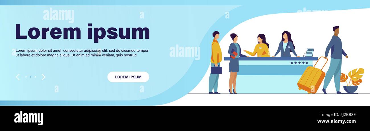 Friendly receptionists from hotel registration desk help client vector ...