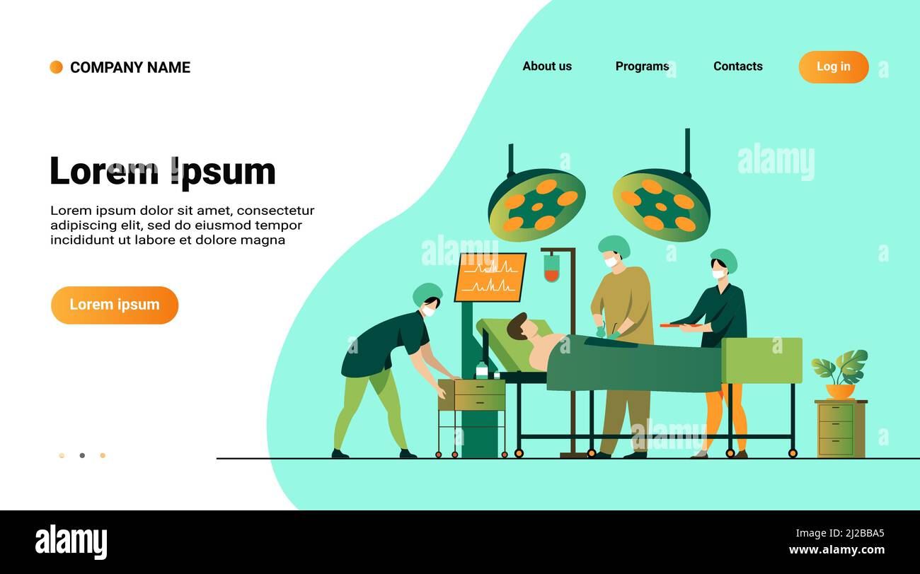 Surgeons team surrounding patient on operation table flat vector ...