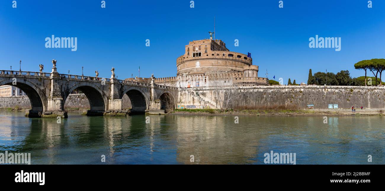 A picture of the St. Angelo Bridge and the Castel Sant'Angelo next to ...