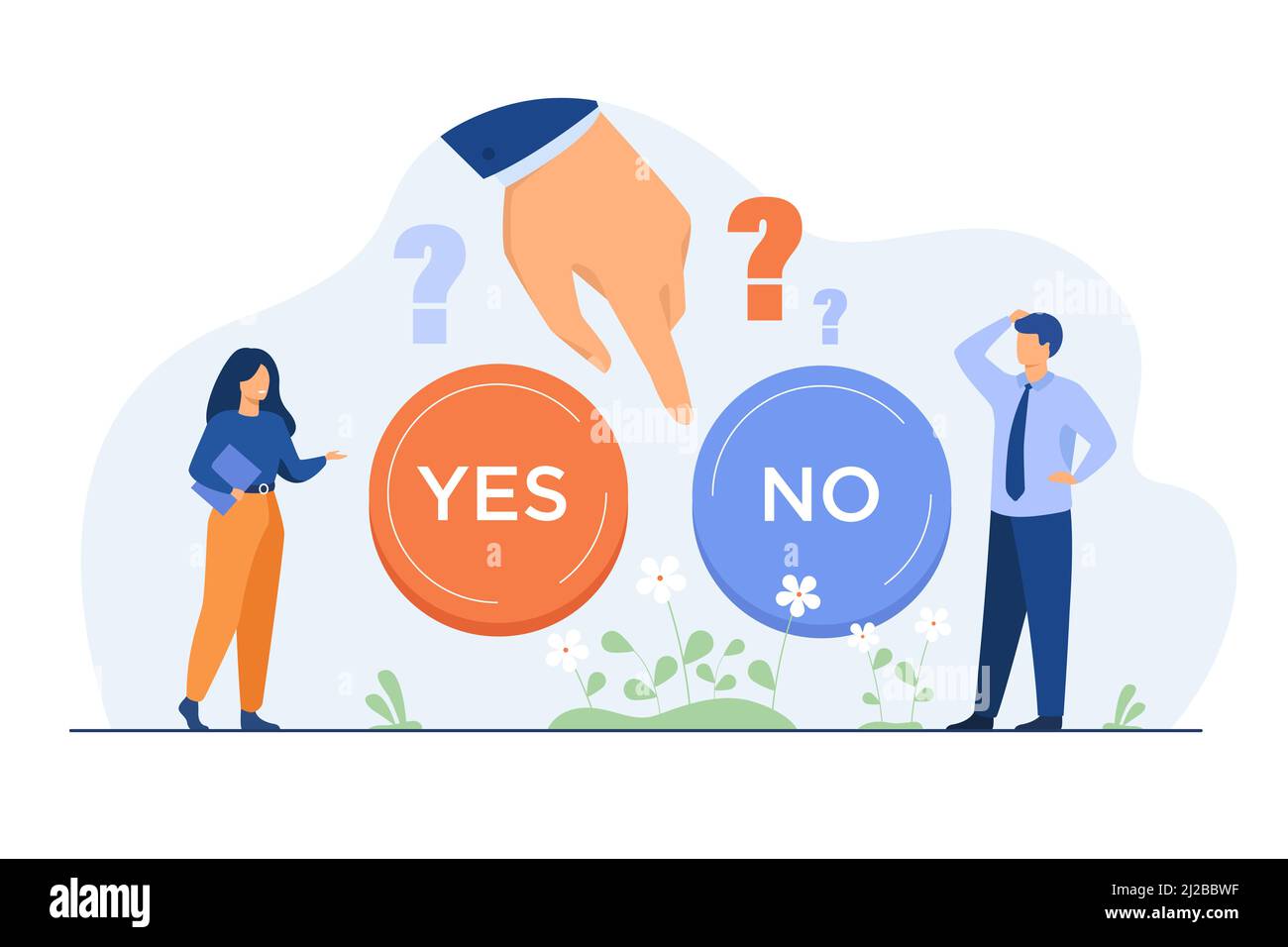 Thoughtful people making difficult choice between two options isolated ...