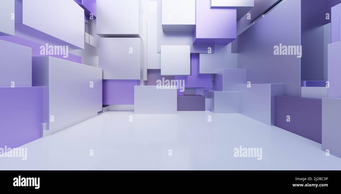 violet and white metal cubes abstract geometric shape building exterior ...