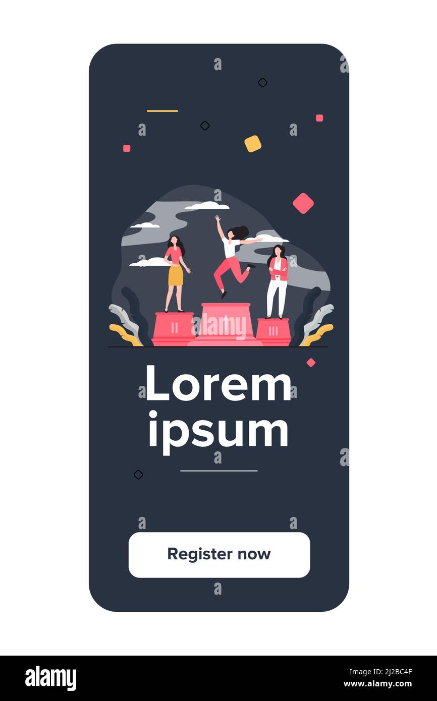 Three leaders standing on podium. Winner celebrating success, second ...