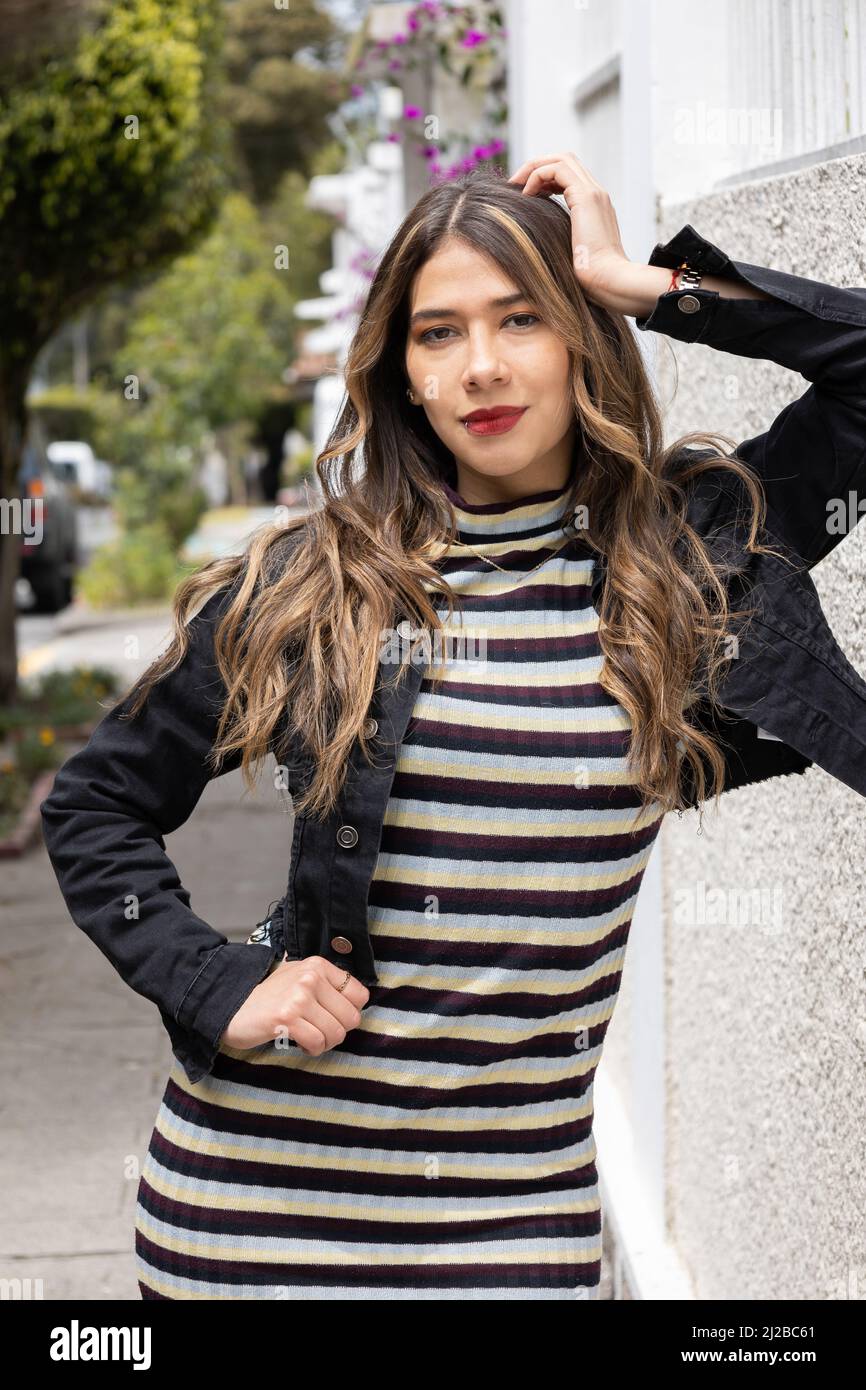 female model with red lips makeup, beautiful young woman with long ...