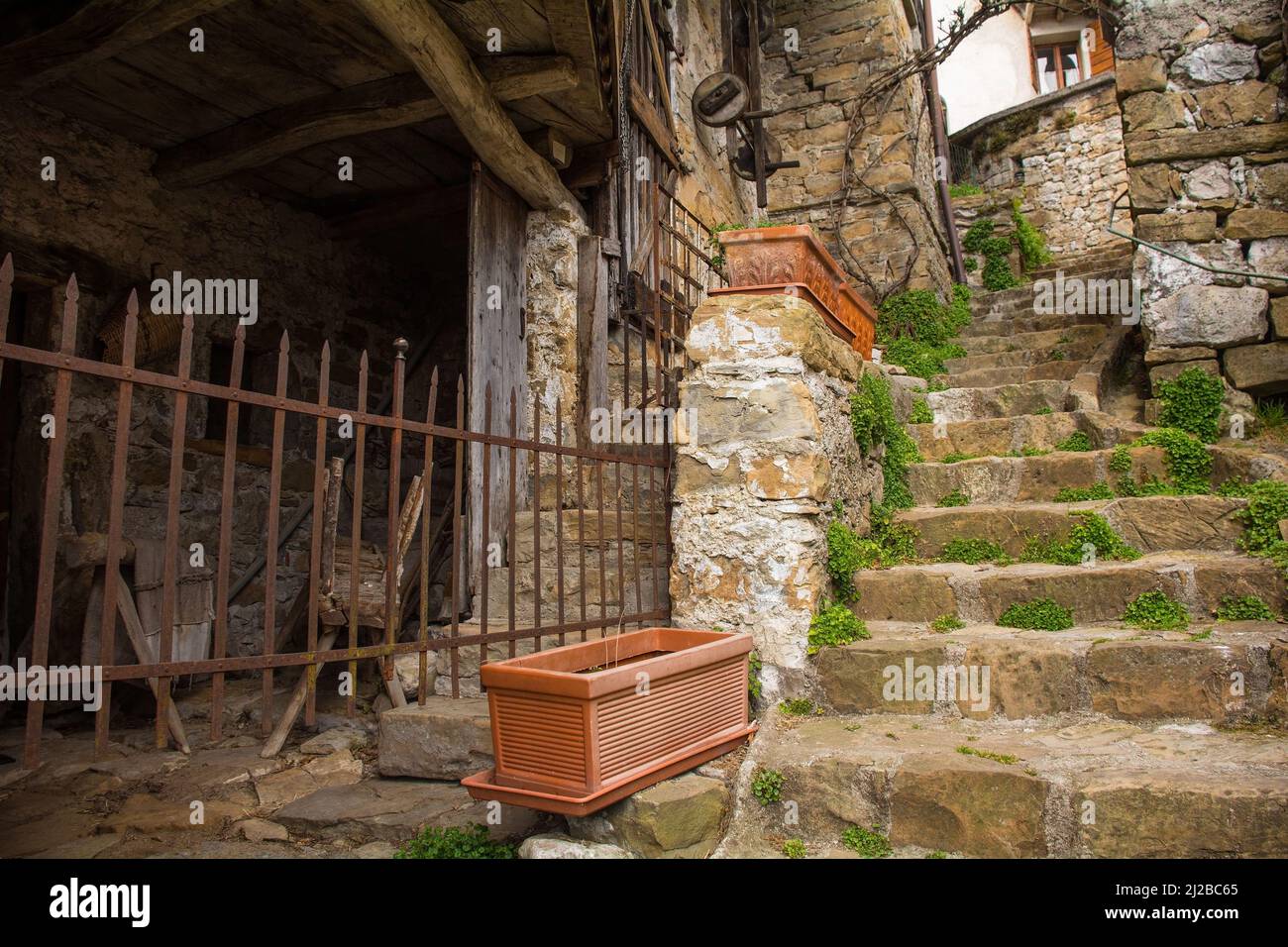 A residential street in Poffabro, an historic medieval village in the ...