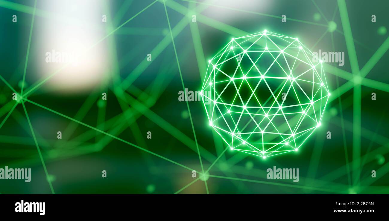 green glowing wireframe ball mesh with connections 3d render Stock ...