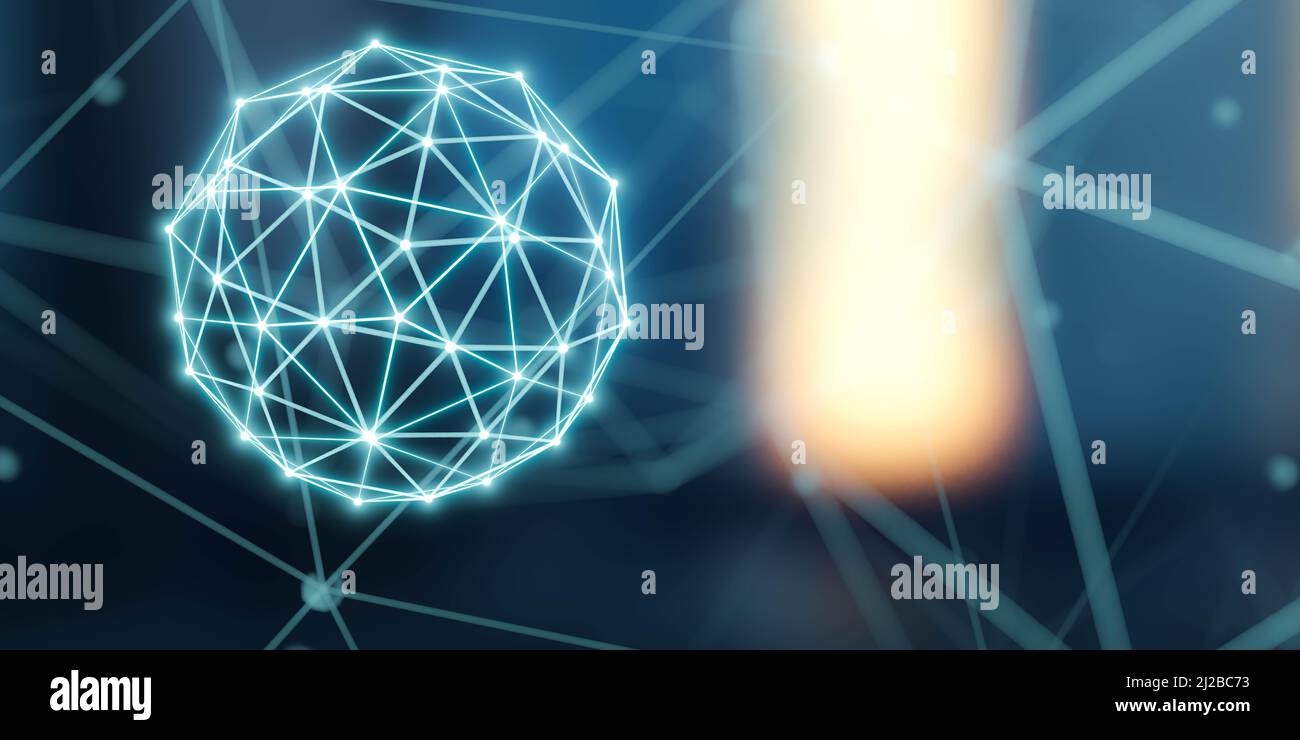 glowing wireframe ball mesh with connections 3d render illustration ...