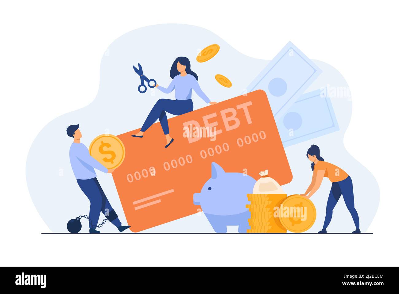 Tiny people in trap of credit card debt flat vector illustration ...
