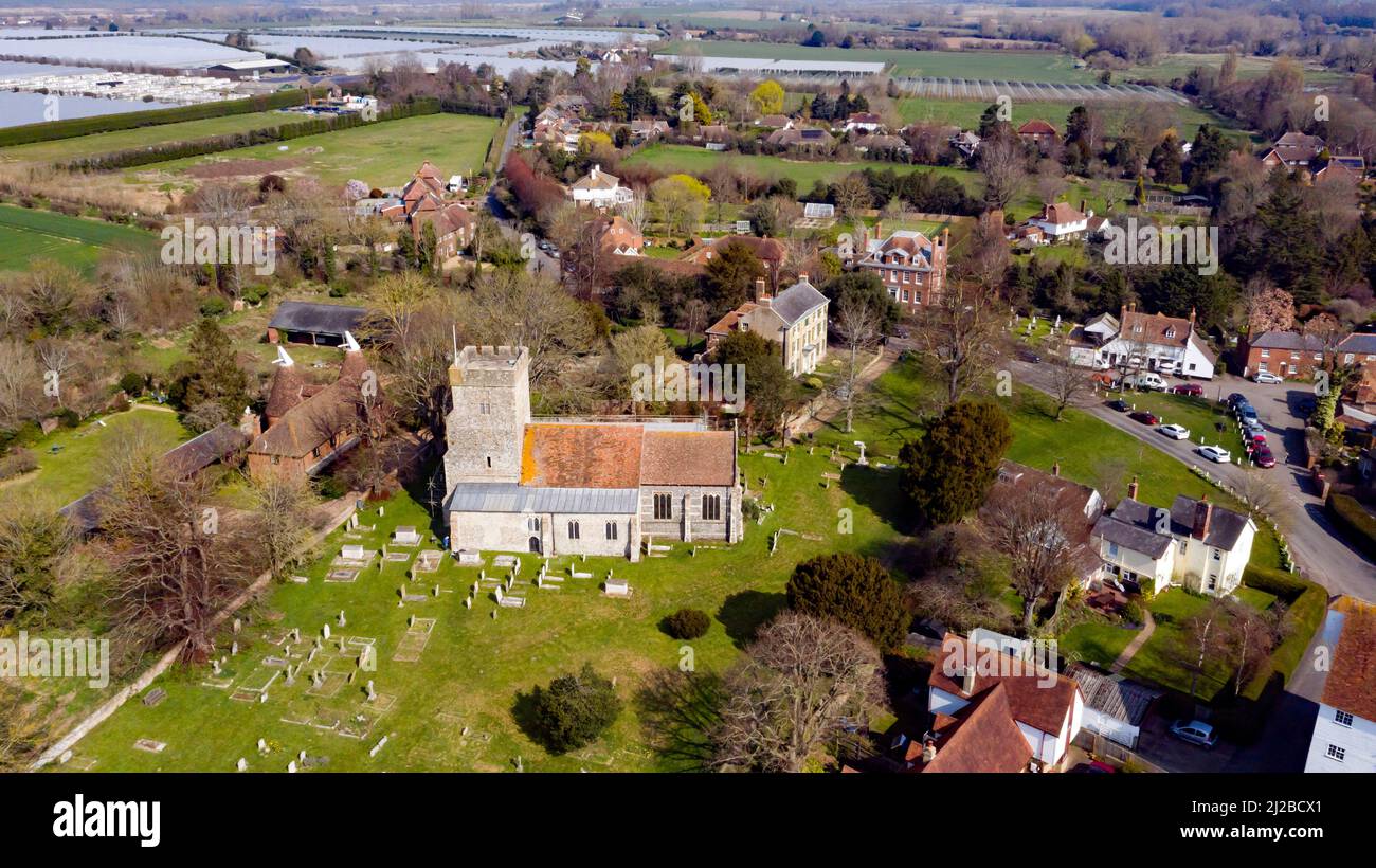 Aerial view of St Andrews Church, Wickhambreaux, Kent Stock Photo - Alamy