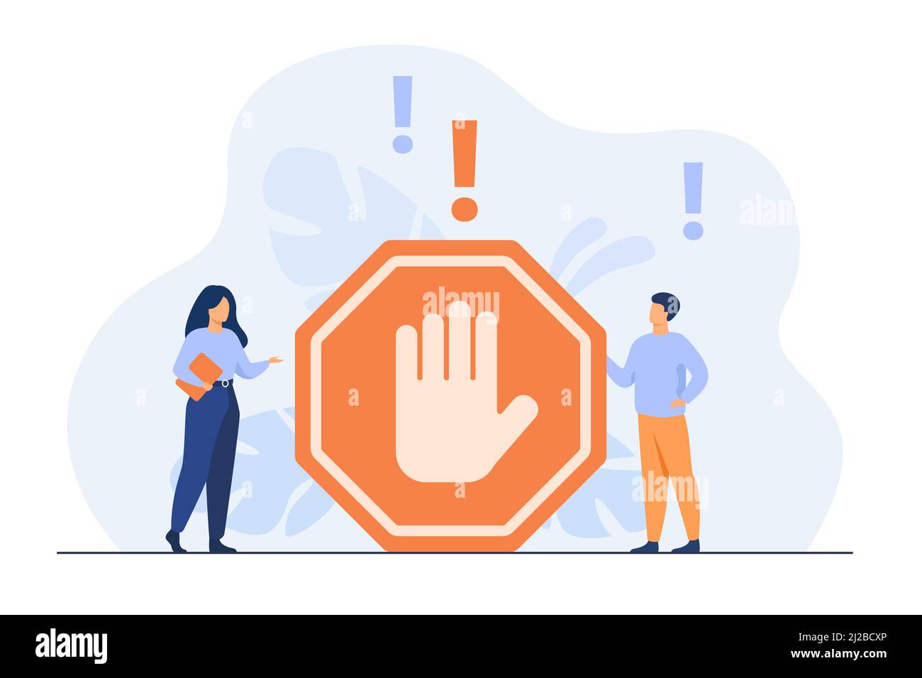 Tiny people standing near prohibited gesture isolated flat vector ...