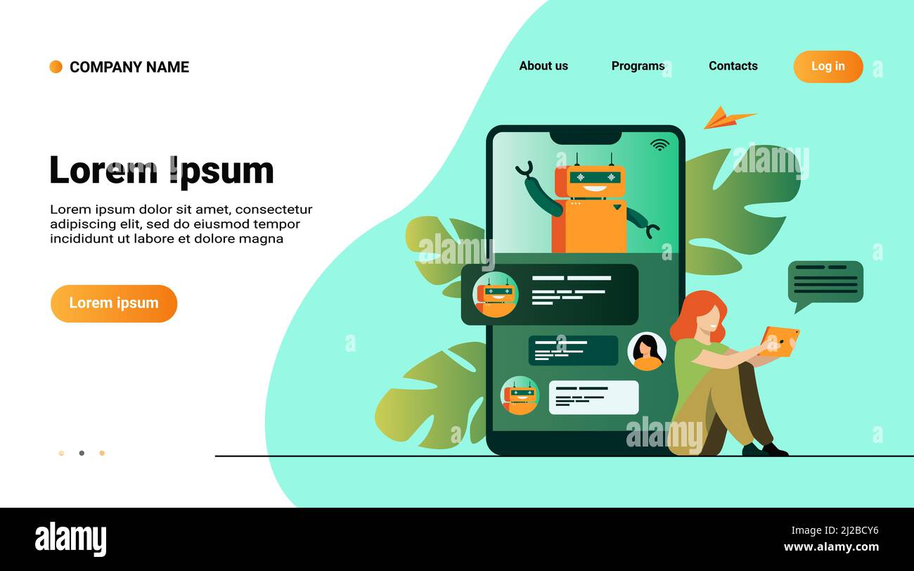 Tiny woman using mobile assistant with chatbot isolated flat vector ...