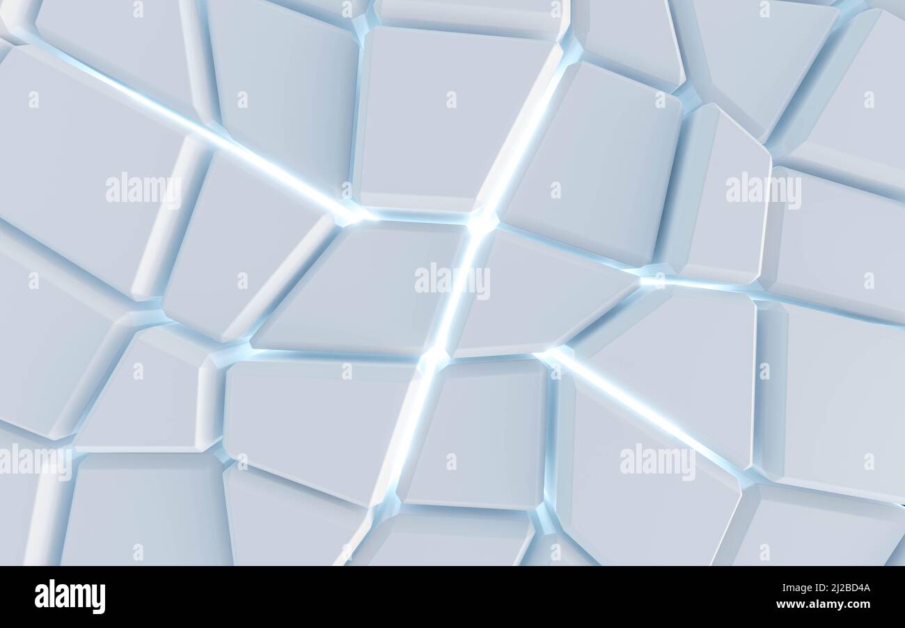 white geometric tile objects with blue back lighting lava concept 3d ...