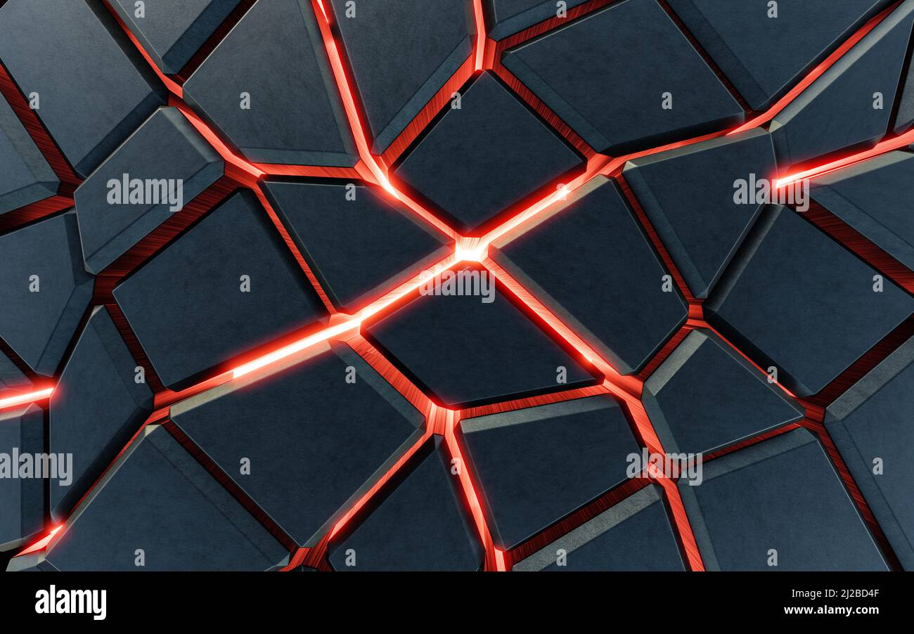 dark black metal tile objects with red back lighting lava concept 3d ...