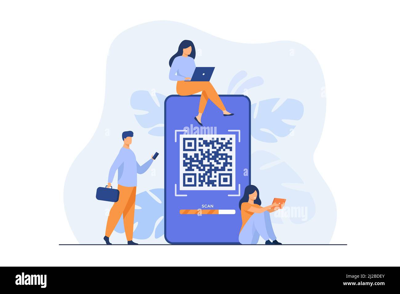 Tiny people using QR code for online payment isolated flat vector ...