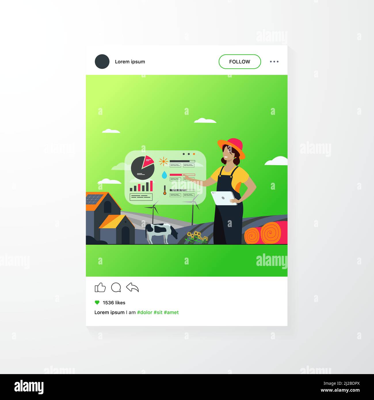 Happy female farmer working on farm to feed population flat vector ...