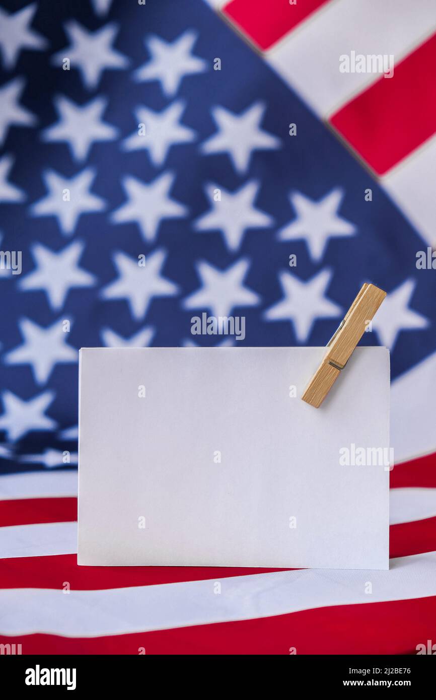 American flag with empty paper note copy space. Flag of the united ...