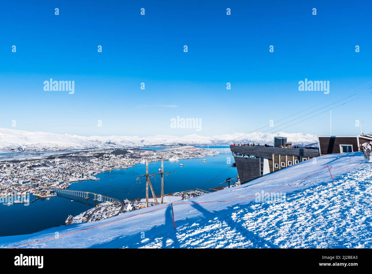 Tromso, Norway, March 6th 2022: The upper Fjellheisen cable car station ...