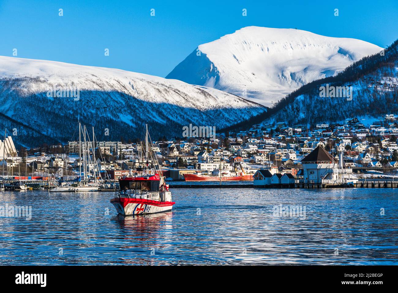 Tromso, Norway, March 6th 2022: View to the Tromso urban neighborhood ...