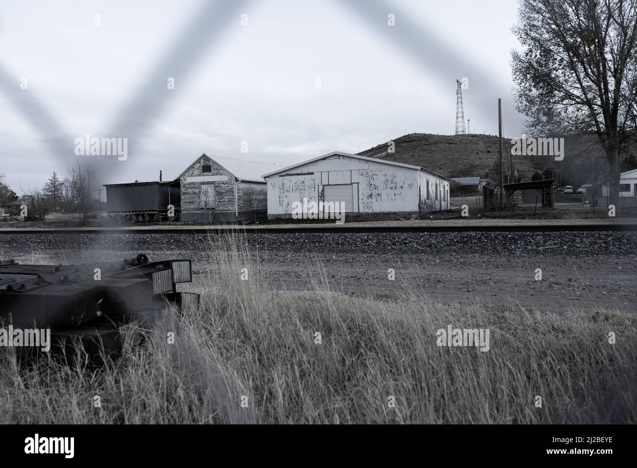 Desolate scene of old buildings in an empty looking area located in ...
