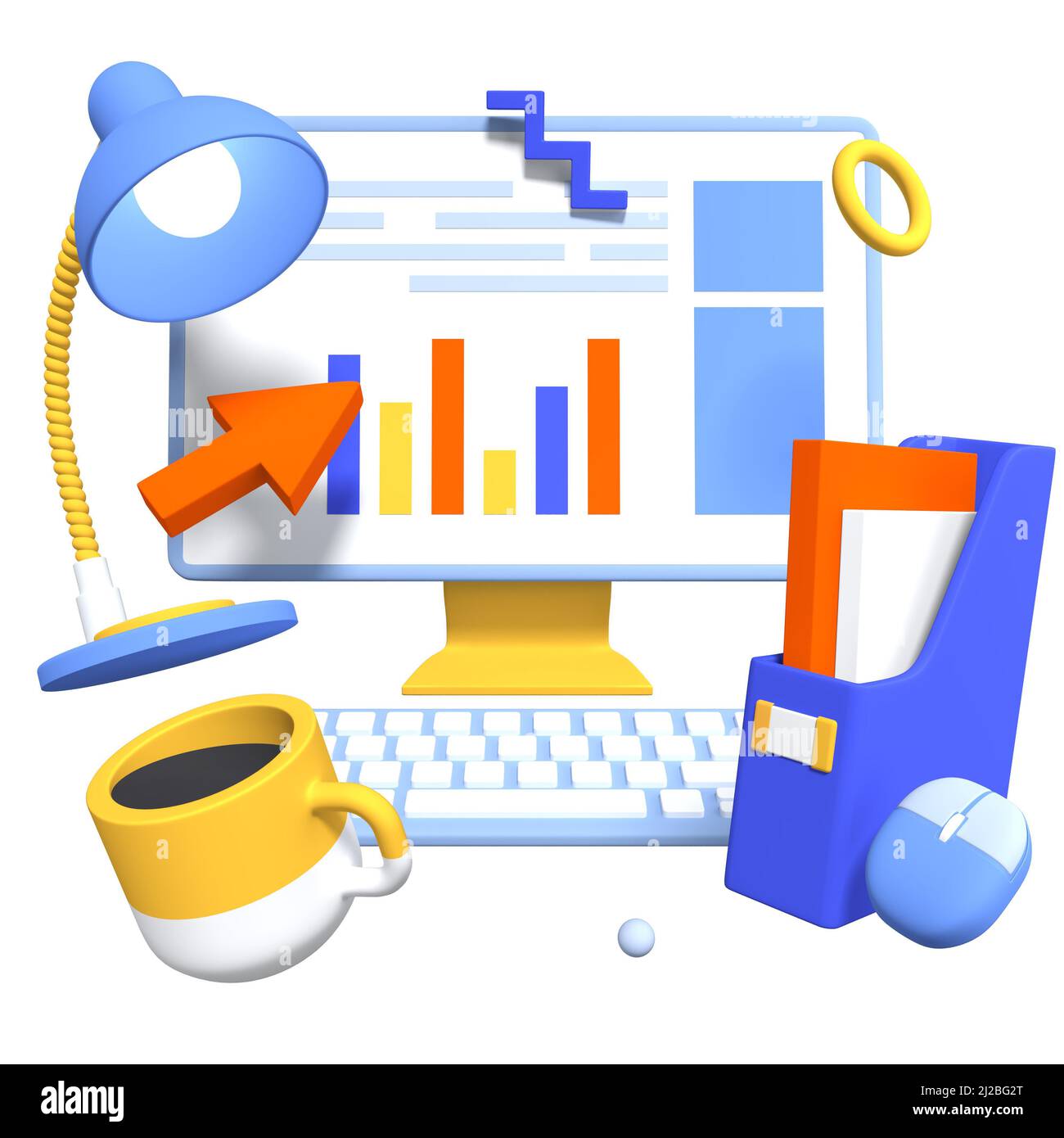 Office work at the computer - modern realistic 3d illustration Stock ...