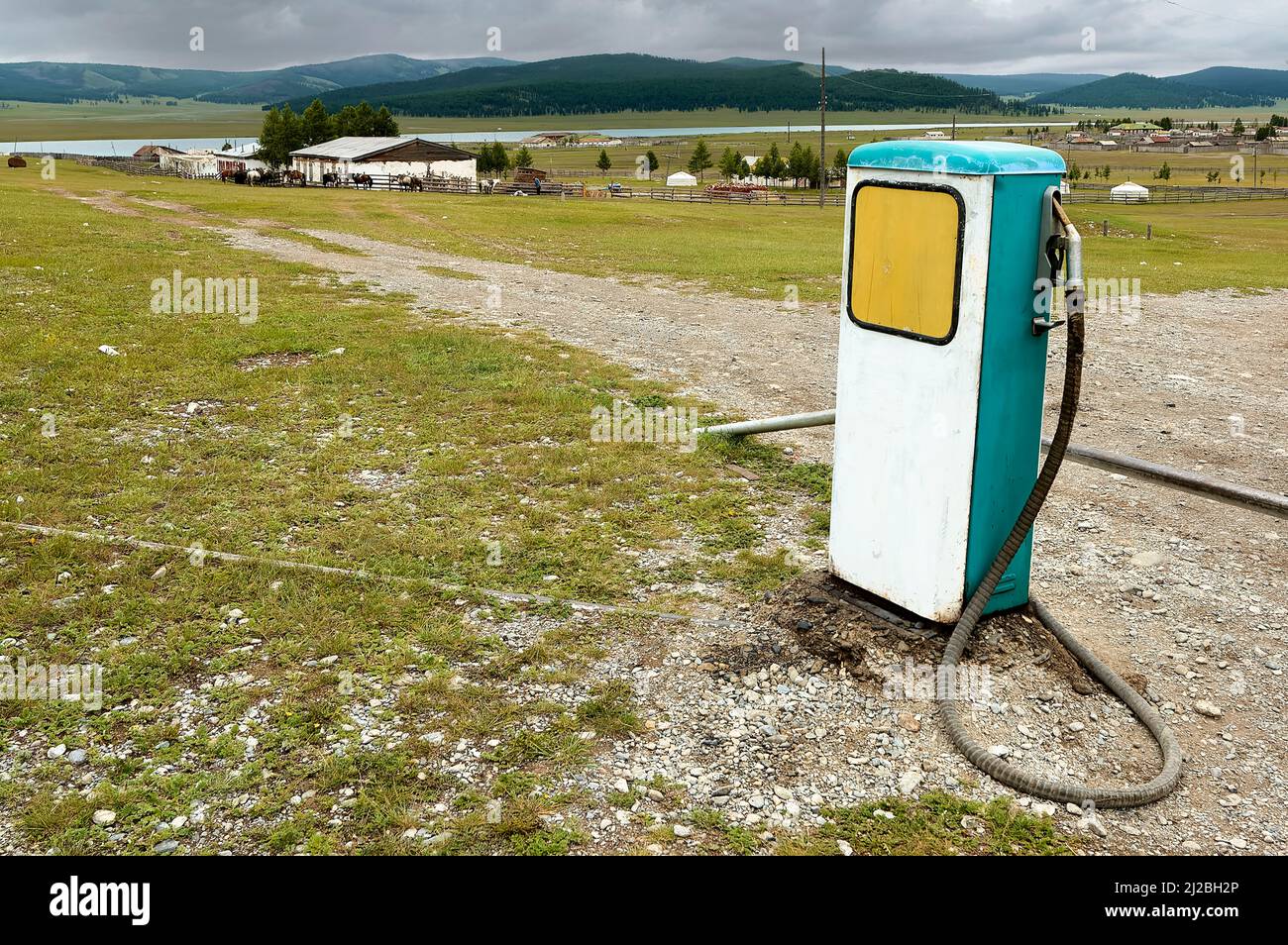 Mongolia. Old style soviet gas station Stock Photo - Alamy