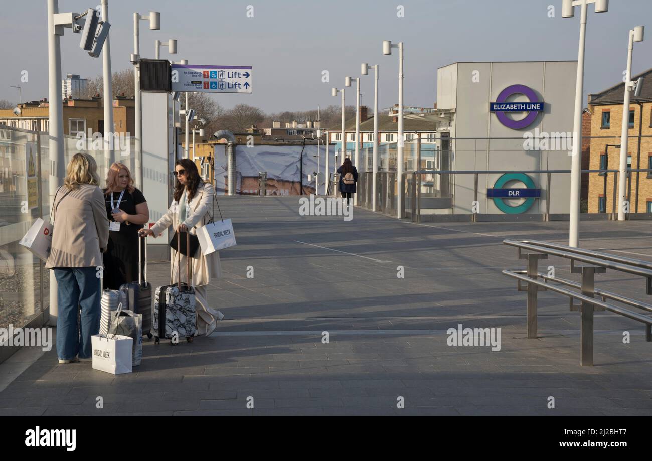 Signs for the soon to be opened Elizabeth line at a station in the ...