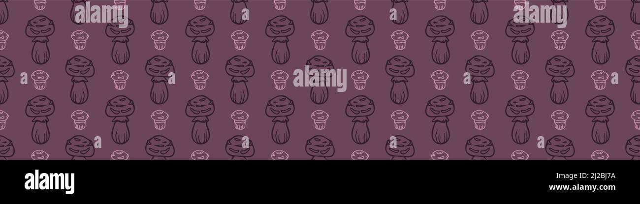 Hand drawn wild mushroom vector border. Seamless trendy purple biology ...