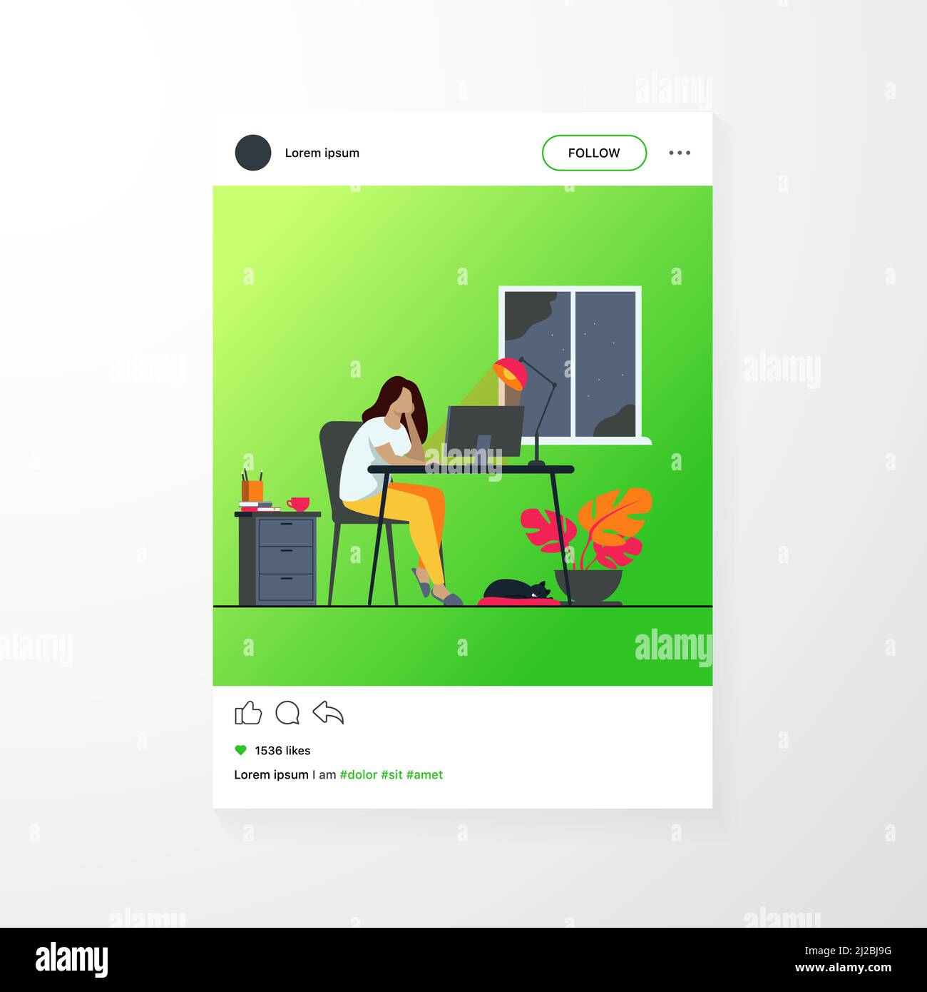 Woman computer late in Stock Vector Images - Alamy