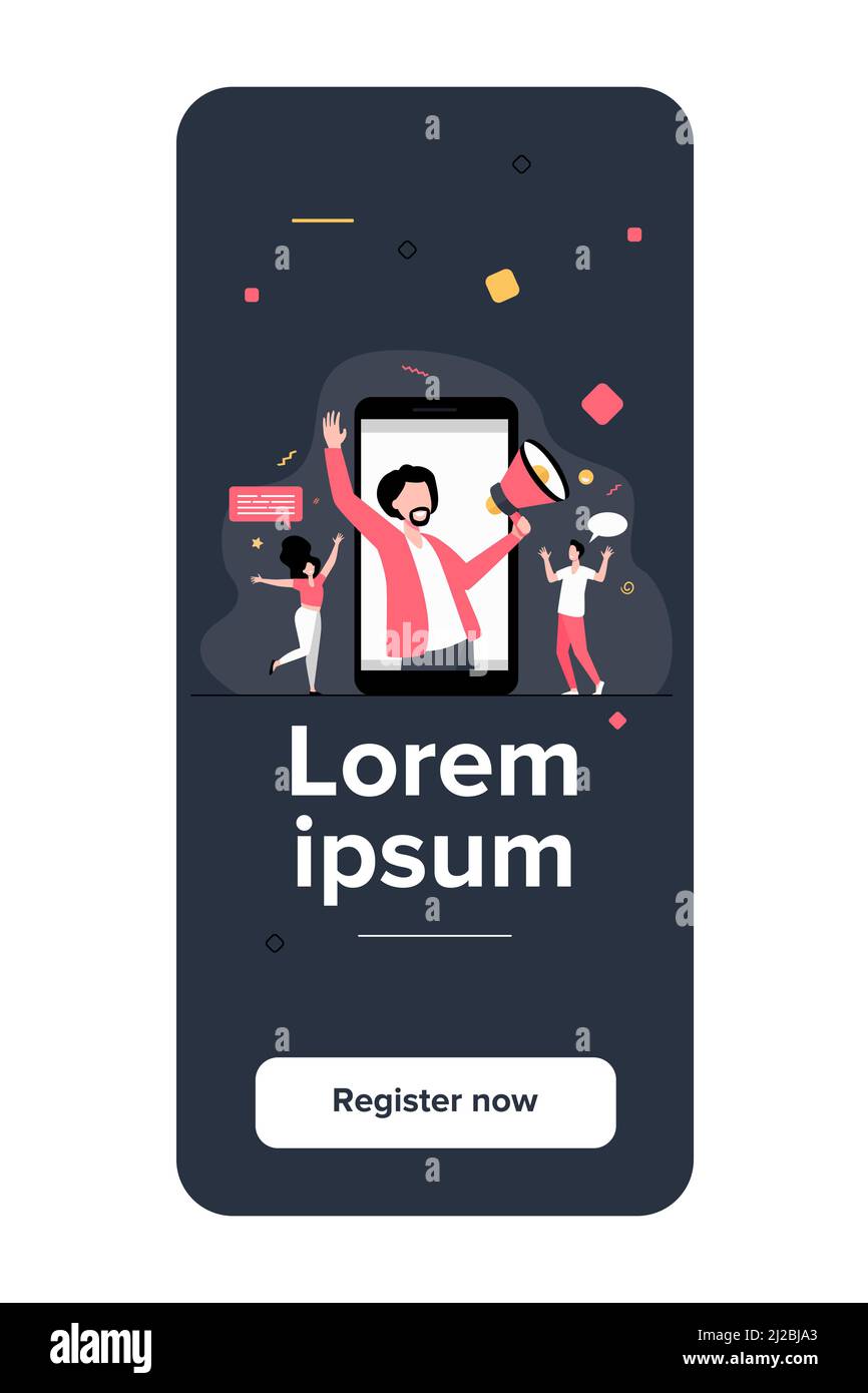 Influencer marketing concept. Male blogger with megaphone sharing ...