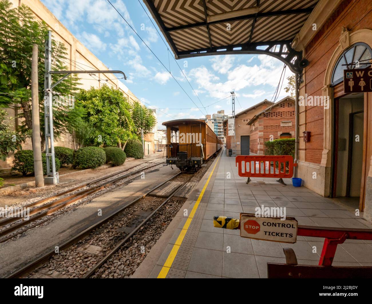 Palma, Mallorca - September 2021 : The train station of the Ferrocarril ...