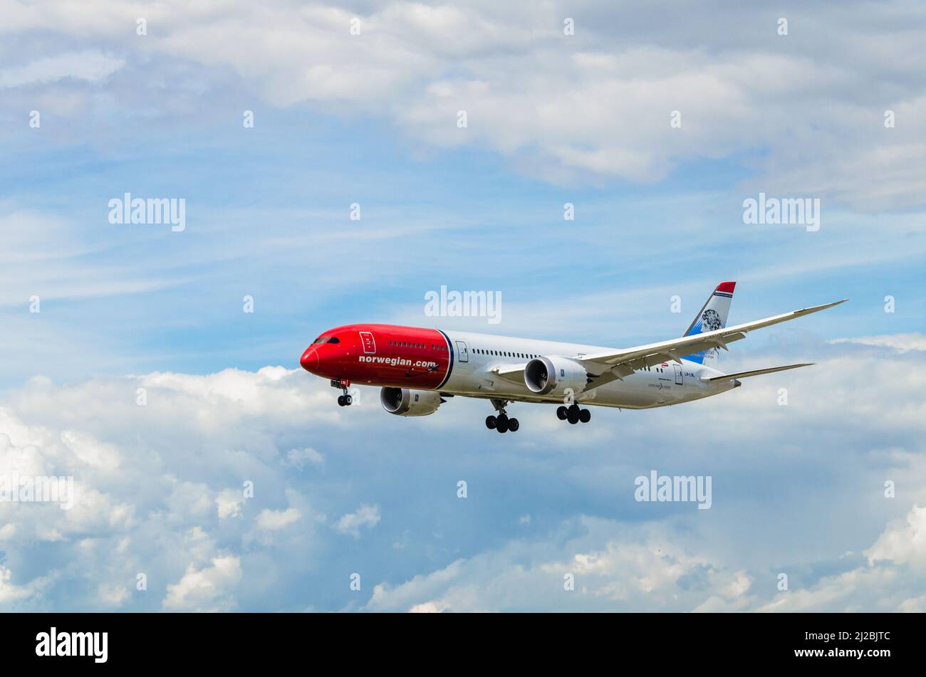 Barcelona, Spain; May 18, 2019: Plane Boeing 787 of the Norwegian ...