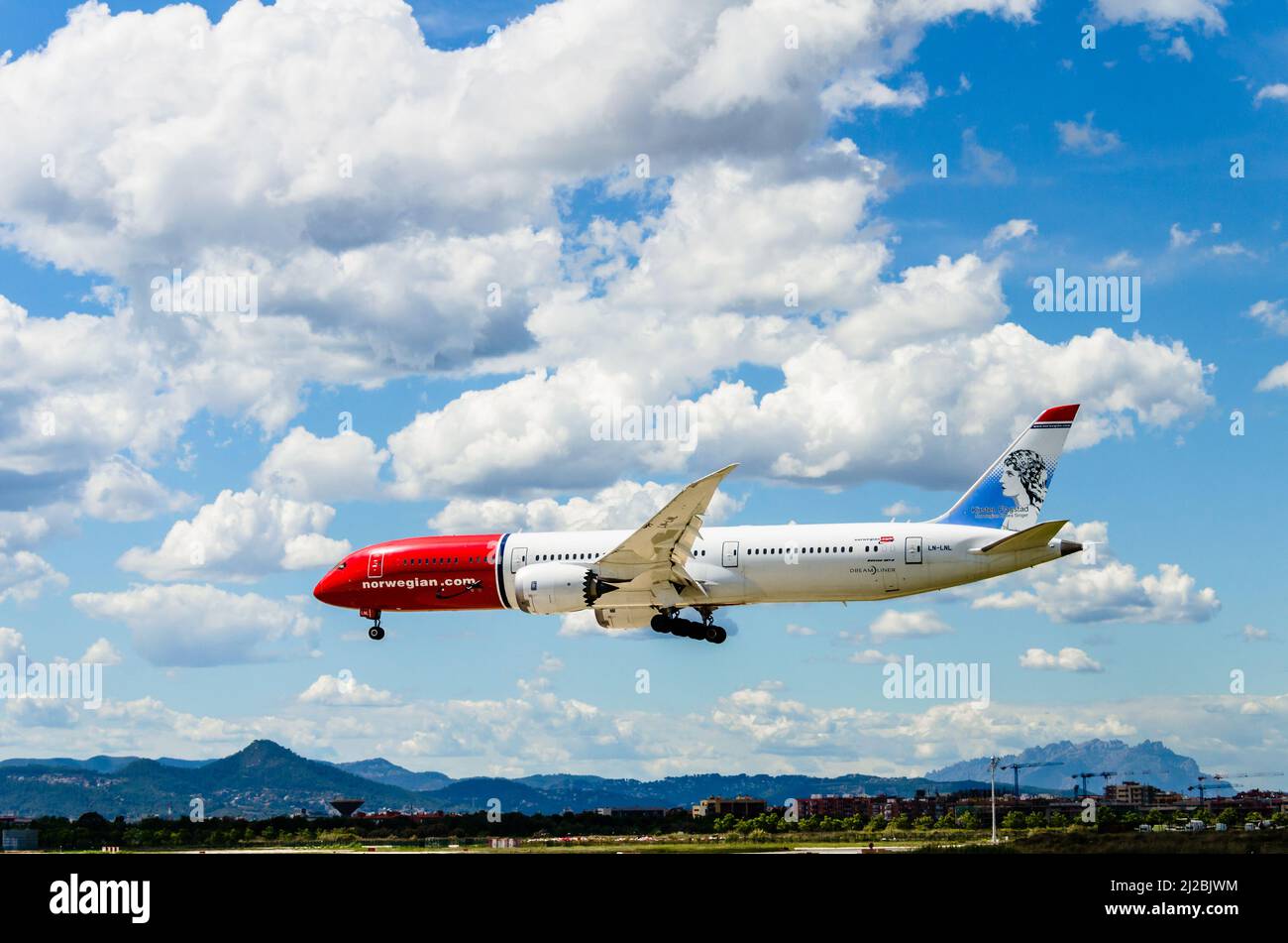 Barcelona, Spain; May 18, 2019: Plane Boeing 787 of the Norwegian ...