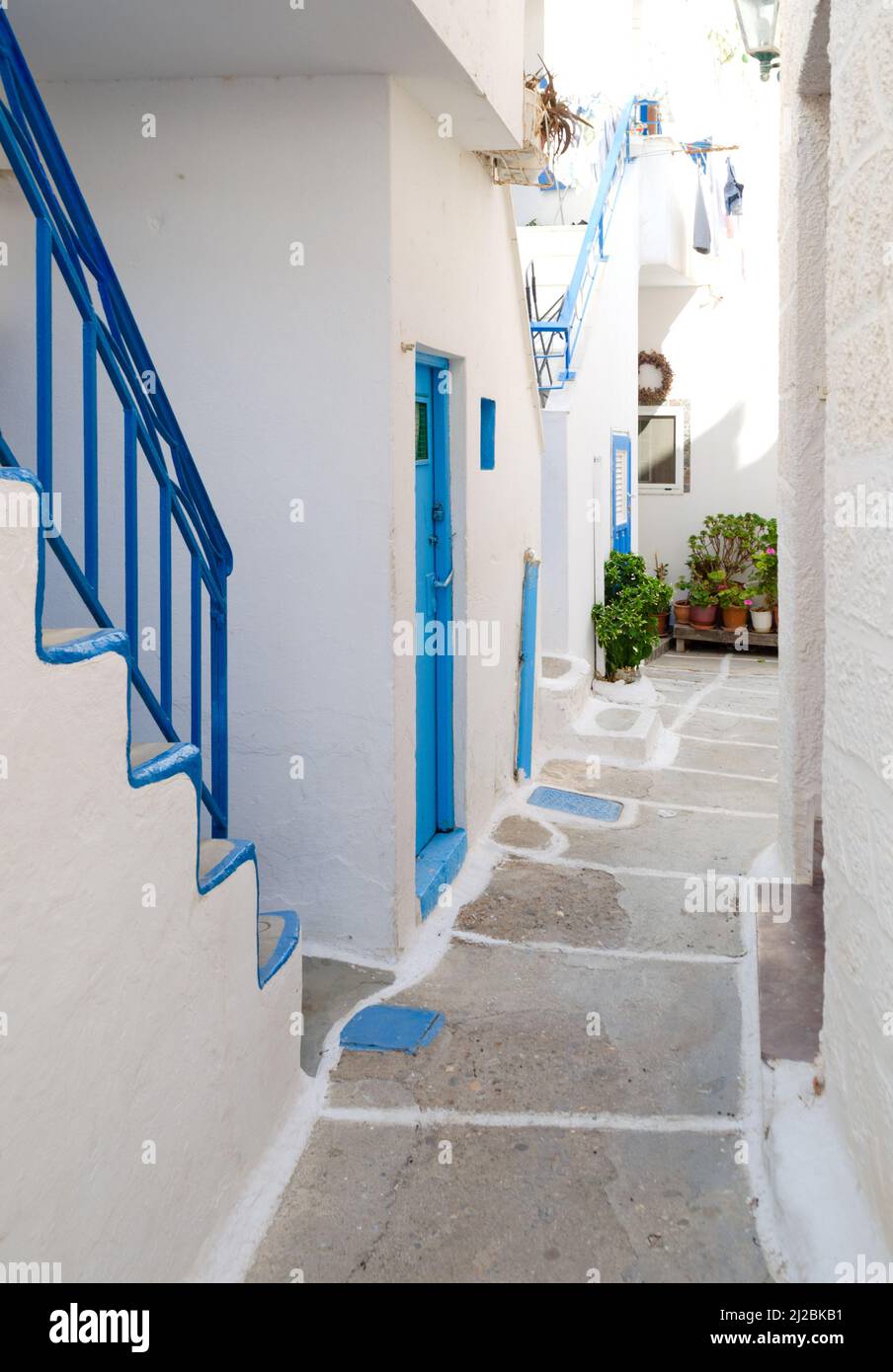 Typical narrow alley in the old town of Chora, Ios, Greece Stock Photo ...