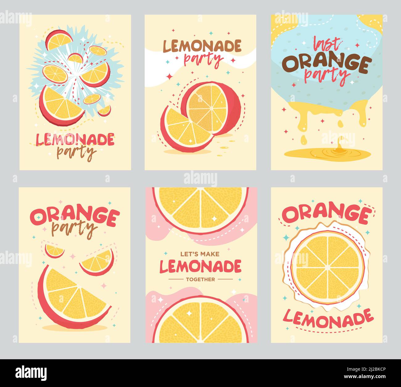 Lemonade party invitation cards design. Orange, fruit. Vector ...