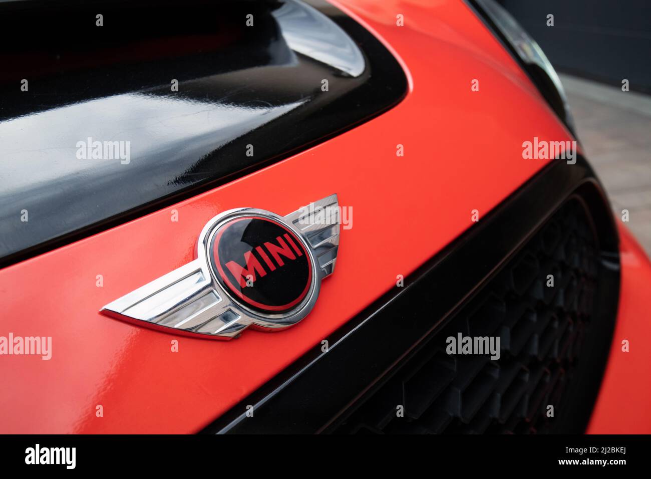 Slovenia, Ljubljana - March 15 2022: Mini Cooper car logo badge on a ...