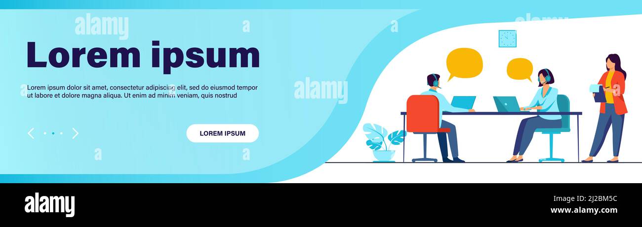 Young operators working in call center isolated flat vector ...