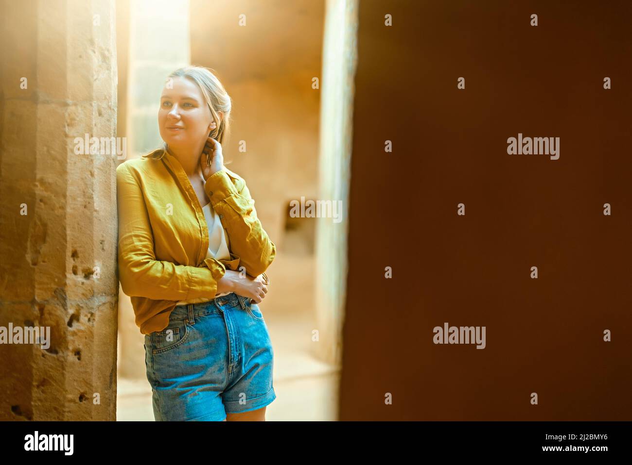 Woman visiting Tombs of the Kings in Paphos Stock Photo - Alamy